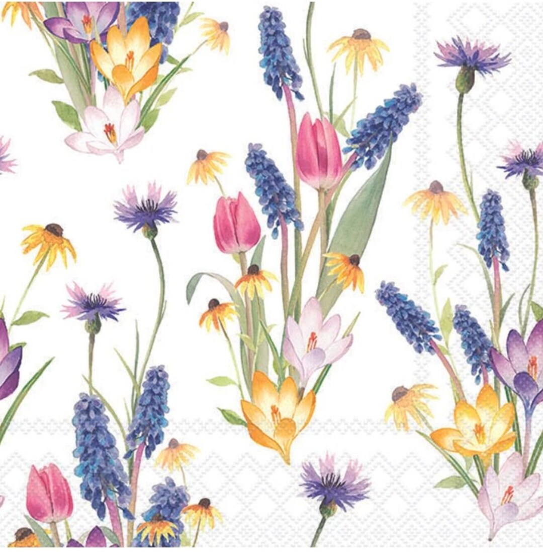 Decoupage Napkins Tulip Spring Flower Collage Paper Napkins Set of 3 ...