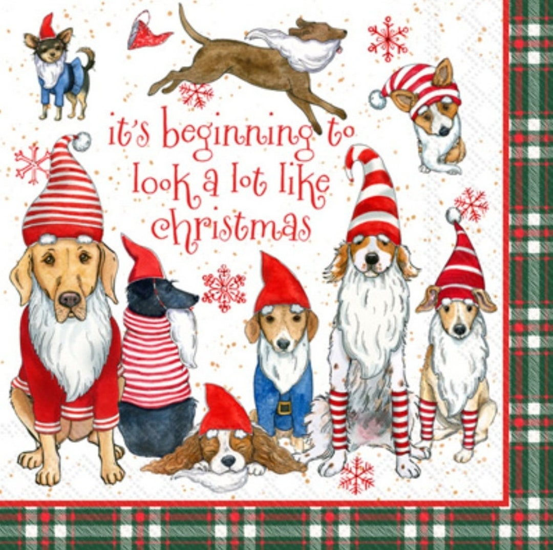 Decoupage Paper Napkins - Christmas Dog Paper Napkins - Set of 3 ...
