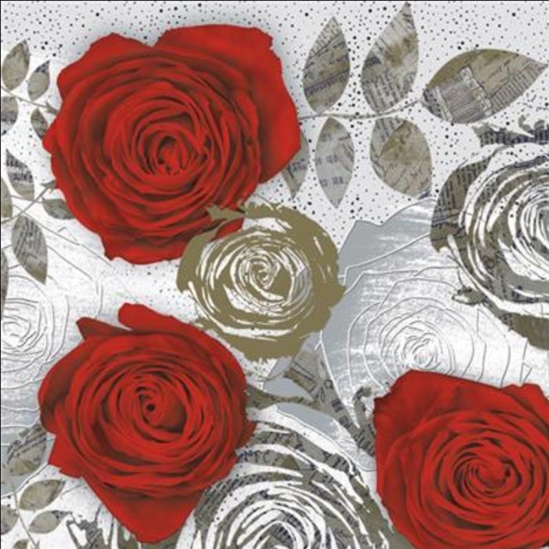 Decoupage Napkins- Red Roses Paper Napkins- Set of 3 - Luncheon Size - Etsy