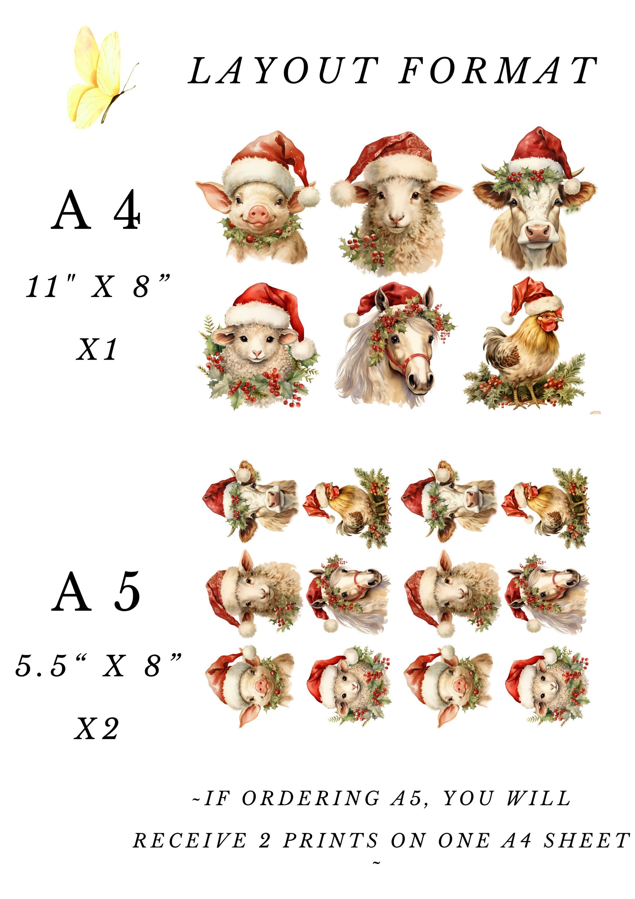 Rice Paper for Decoupage / Christmas Farm Animals Chicken Cow Pig Horse ...