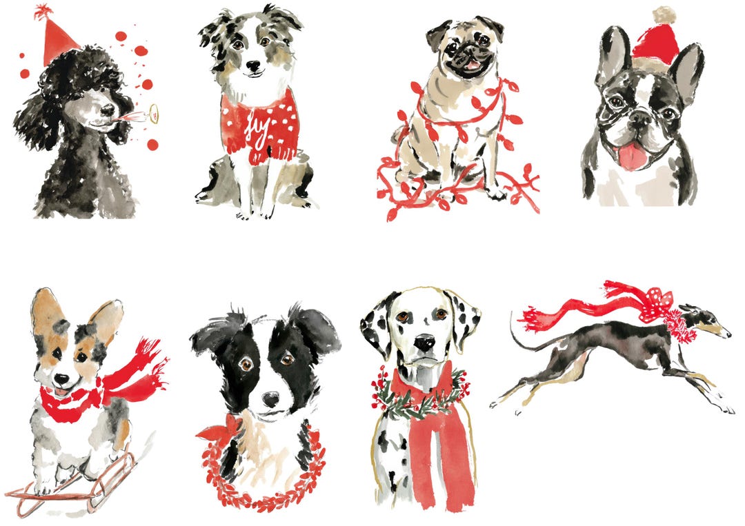 Rice Paper for Decoupage / Christmas Dog Dogs Yorkie Pug Dalmation ...