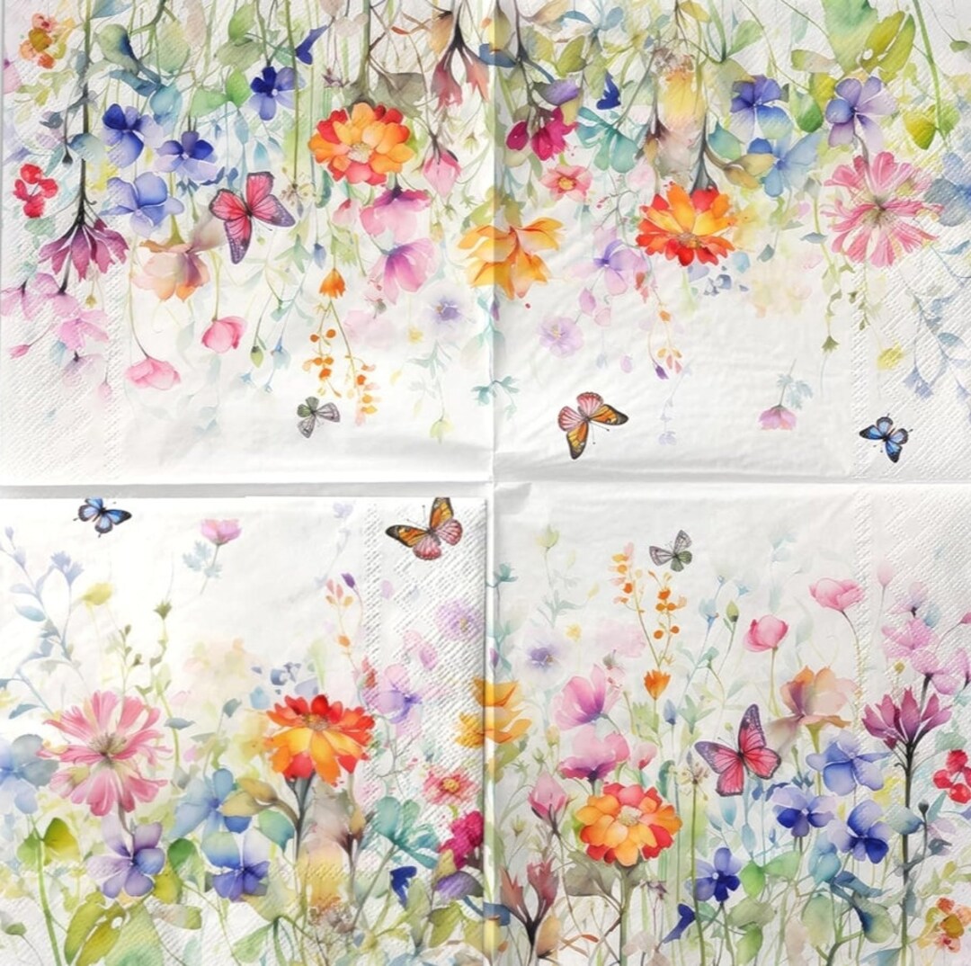 Decoupage Napkins Butterflies on Flowers Paper Napkins Set of 3 ...