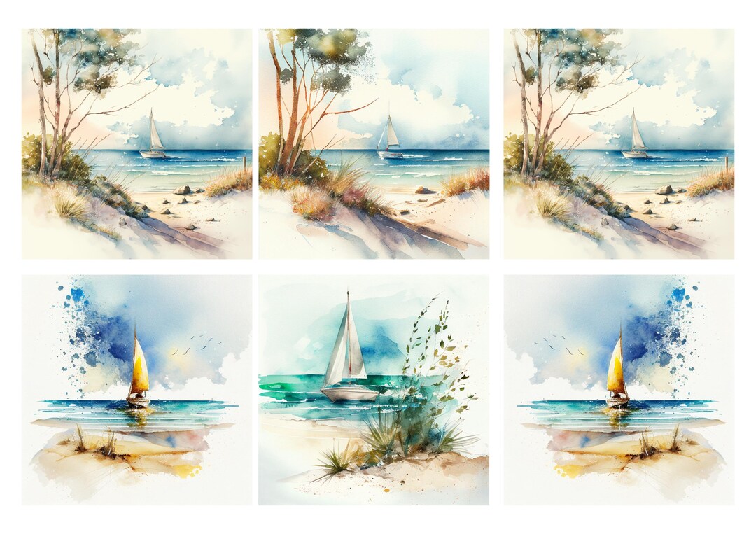 Rice Paper for Decoupage / Beach Scene Sailboat Dunes Ocean / 1 Rice ...