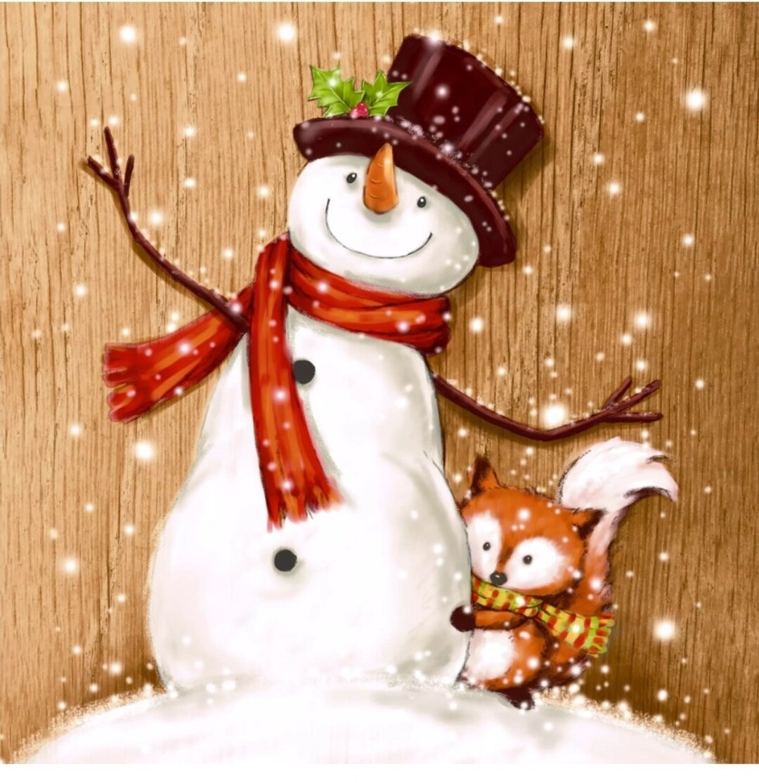 Decoupage Napkins- Snowman & Fox Paper Napkins- Set of 3- Cocktail Size ...