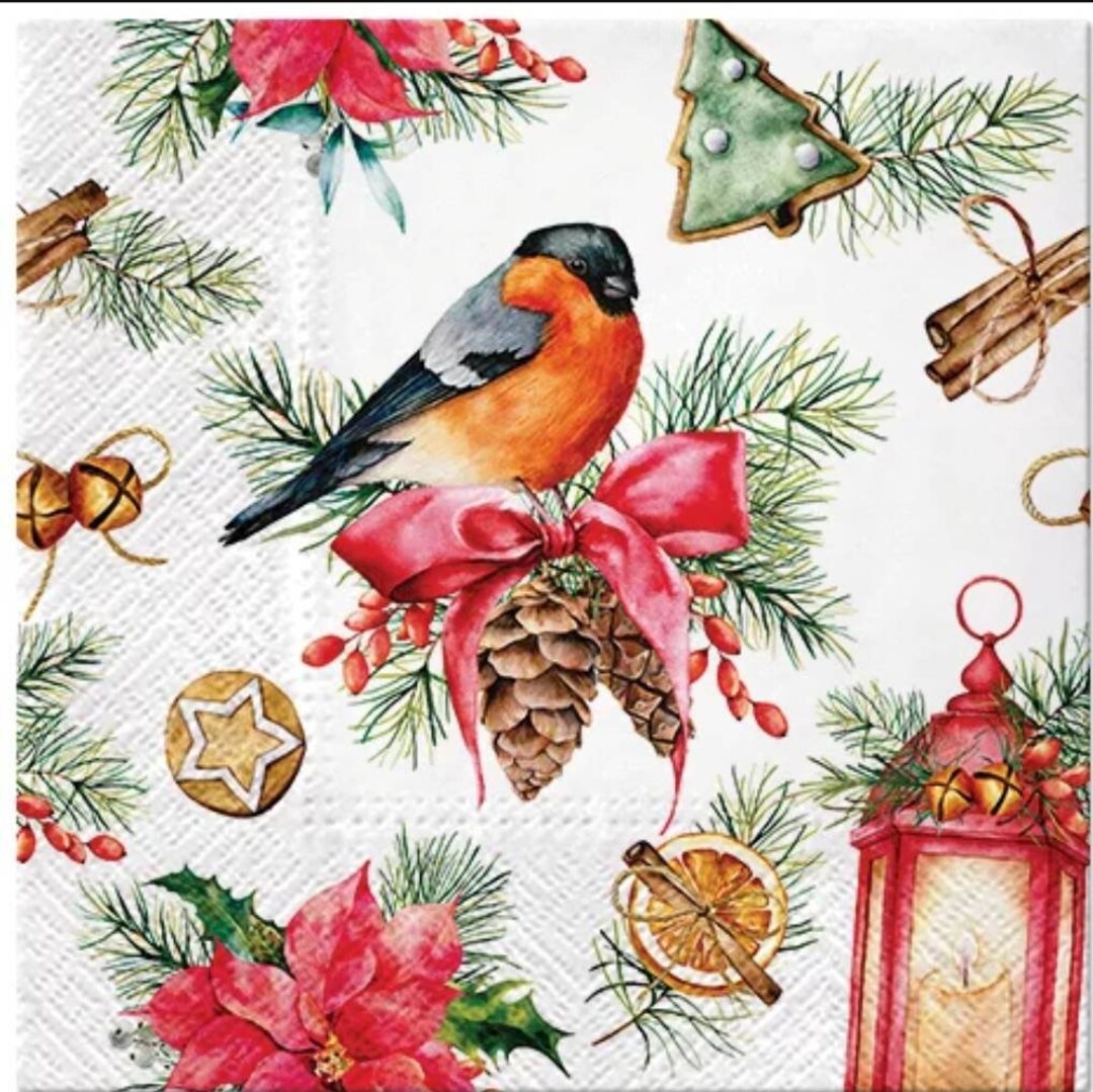 Decoupage Napkins Christmas Cardinal Birds Paper Napkins Set - Etsy