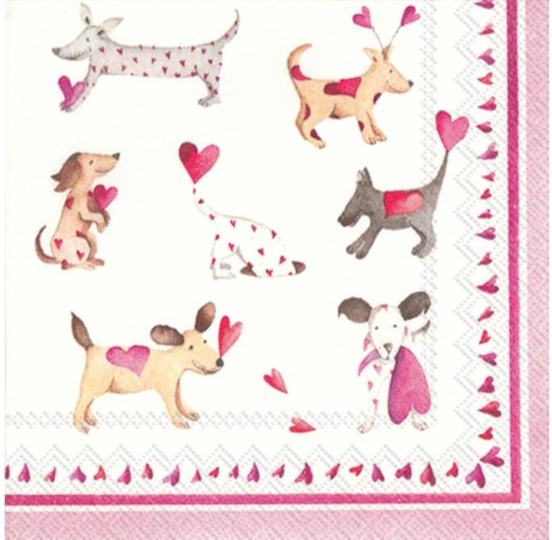 Decoupage Napkins Dog Valentine Paper Napkins Set of 3 Cocktail Size - Etsy