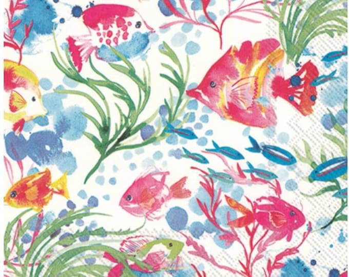 Decoupage Napkins Fish Paper Napkins Set of 3 Cocktail Size - Etsy