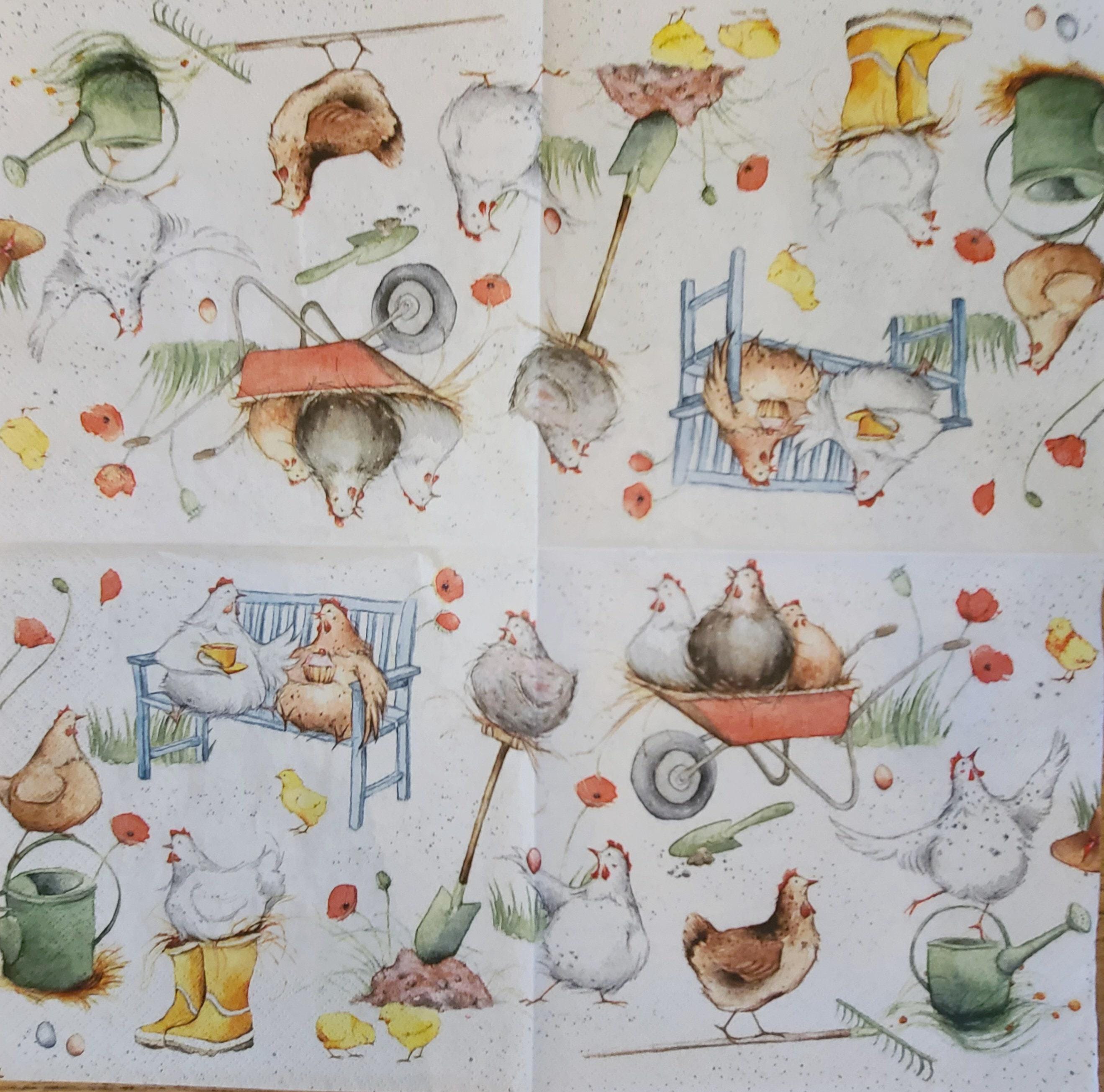 Decoupage Napkins- Chicken Rooster Gardening Friends Paper Napkins ...
