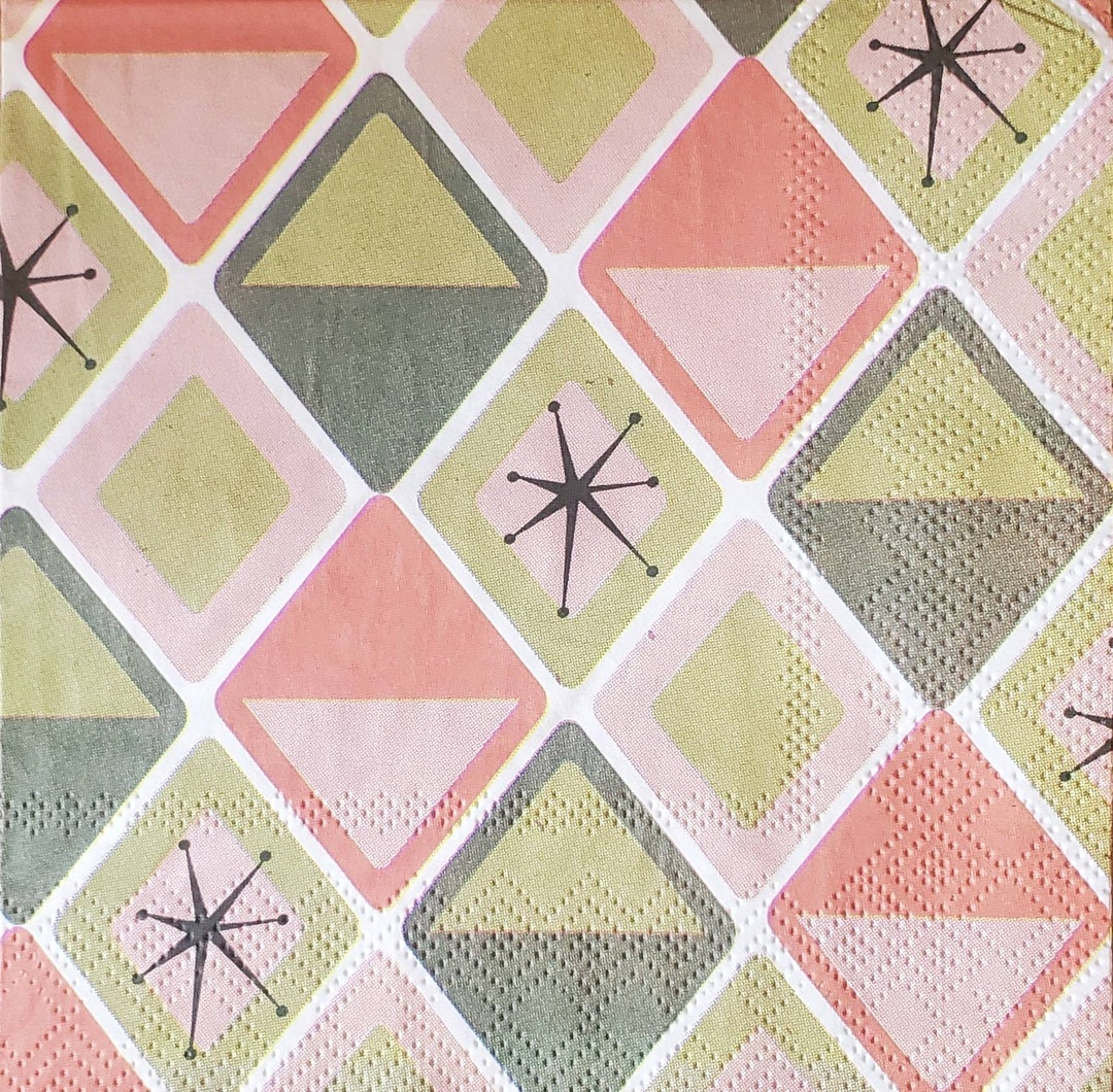 Decoupage Napkins- Mid Century Atomic Star Paper Napkins- Set of 3 ...