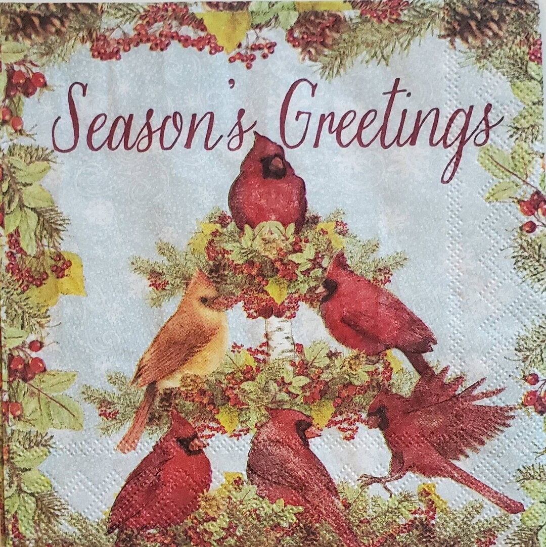 Decoupage Napkins- Christmas Cardinal Birds Paper Napkins- Set of 3 ...