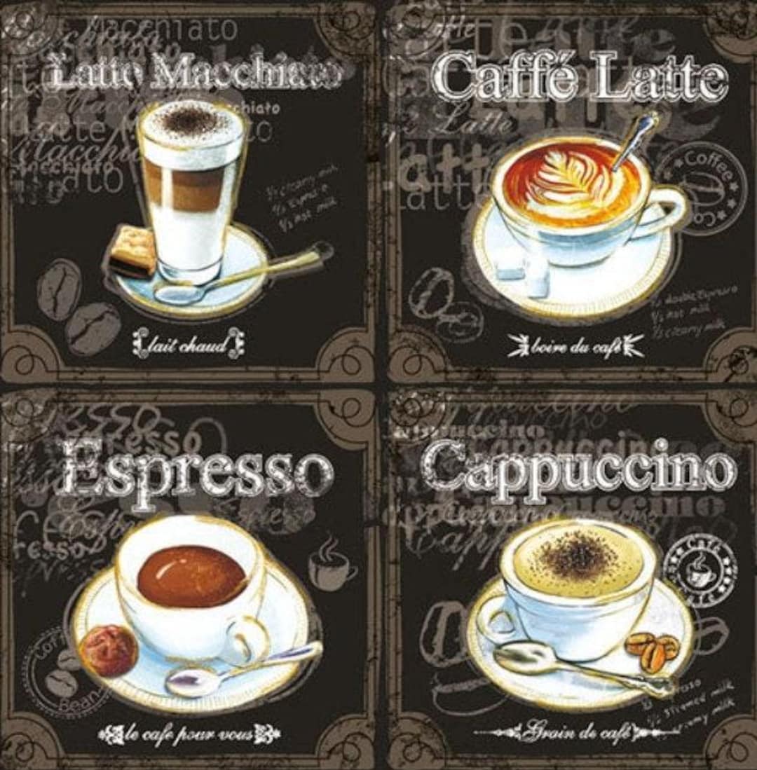 Decoupage Napkins- Coffee Cafe Paper Napkins- Set of 3- Luncheon Size ...