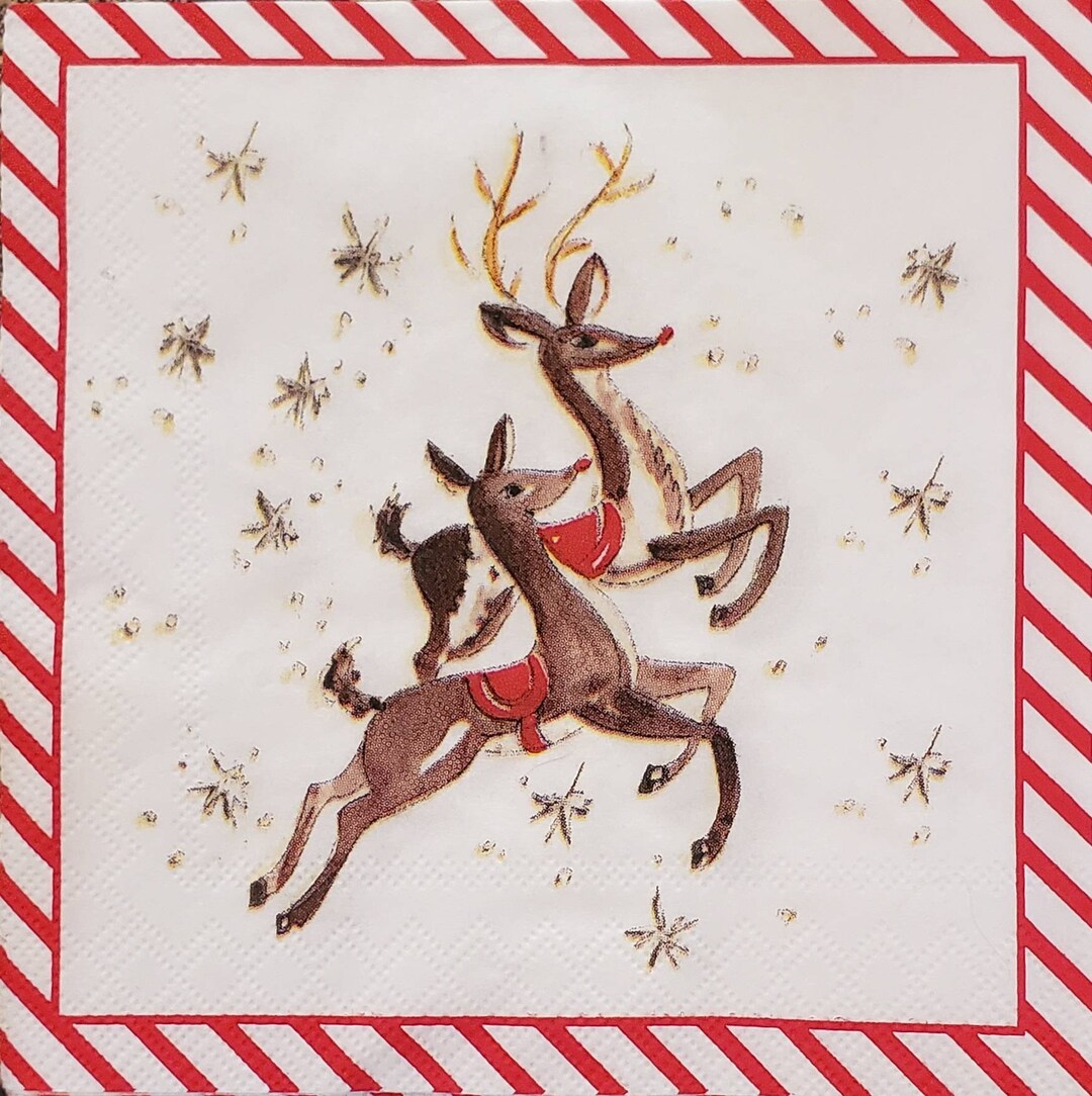 Decoupage Napkins- Christmas Reindeer Paper Napkins- Set of 3- Cocktail ...
