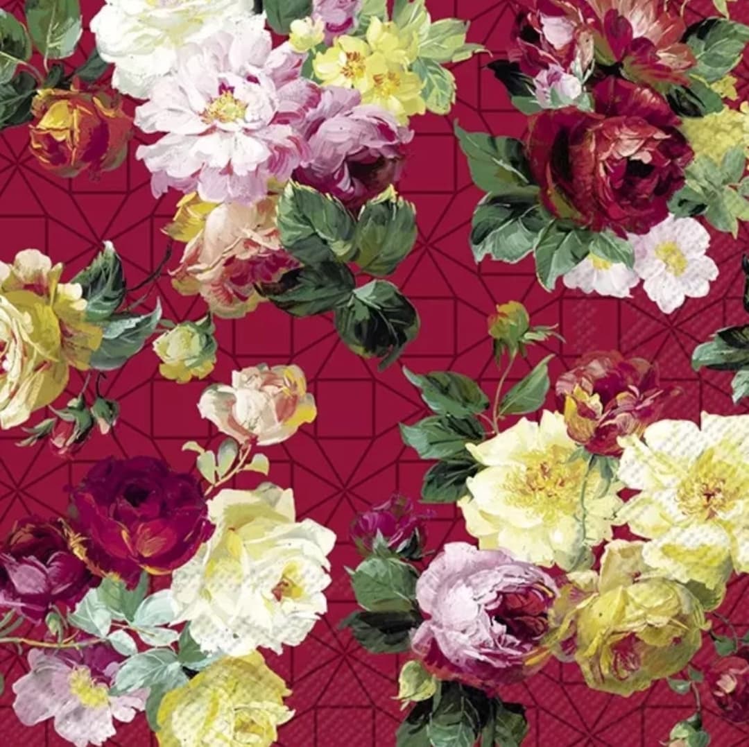 Decoupage Napkins- Roses Red Yellow Paper Napkins- Set of 3 - Luncheon ...