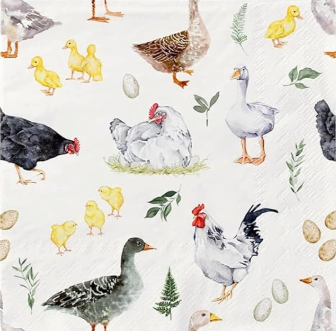 Decoupage Napkins Chicken Rooster Hen Chicks Paper Napkins Set of 3 ...