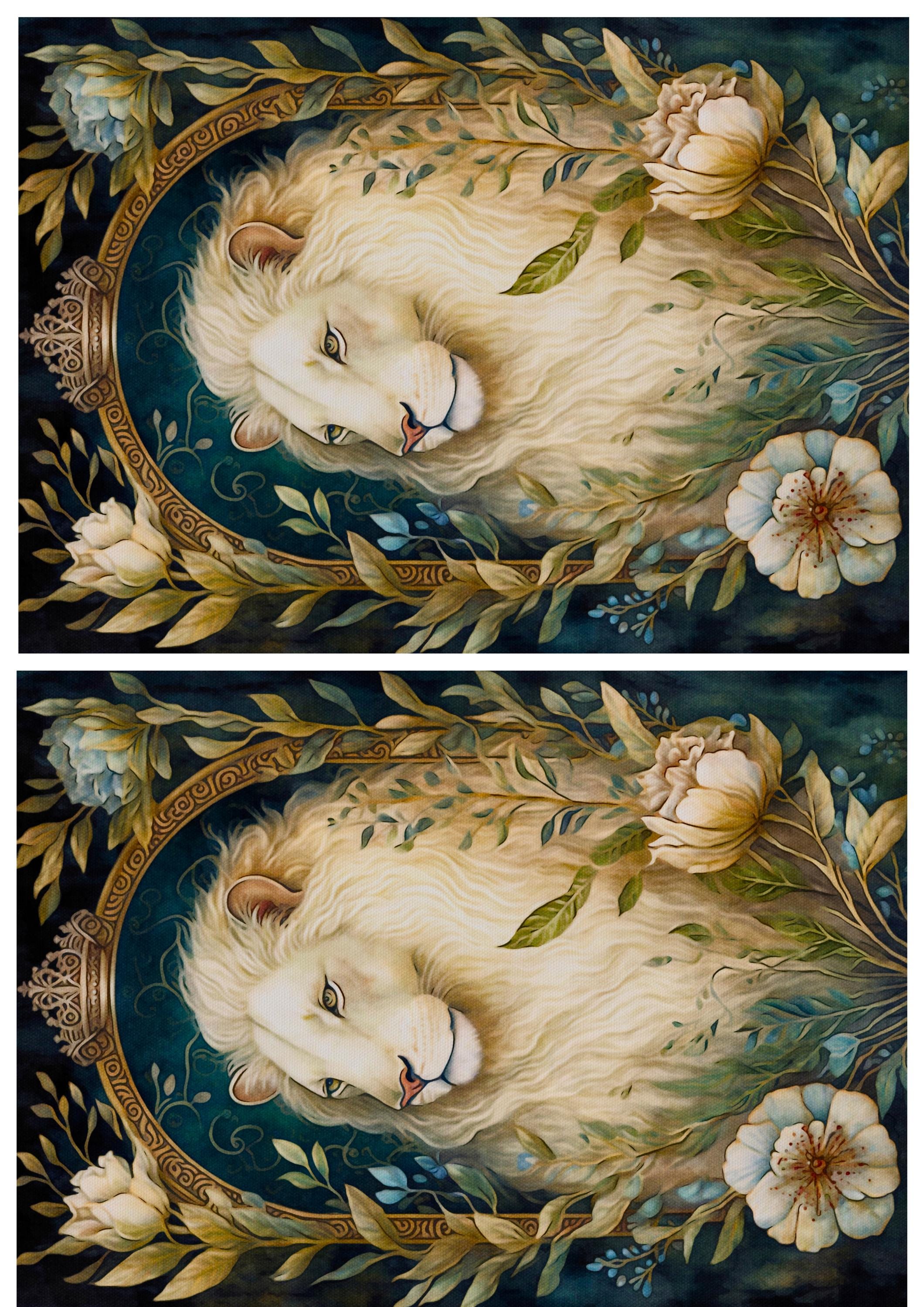 Rice Paper for Decoupage / White Lion Lions / 1 Rice Paper / A4 / A5 ...
