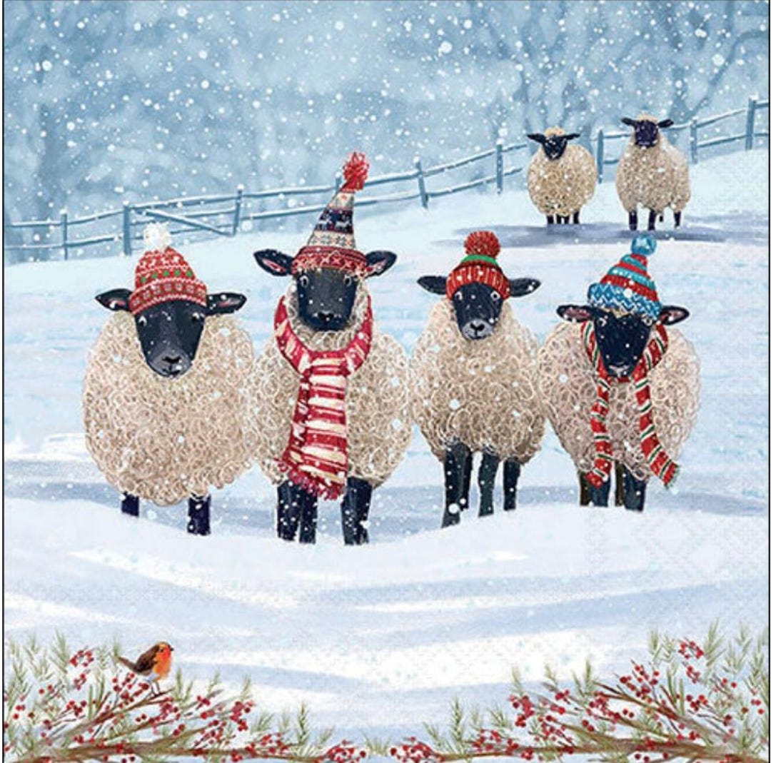 Decoupage Napkins- Christmas Wooly Sheep Paper Napkins- Set of 3 ...