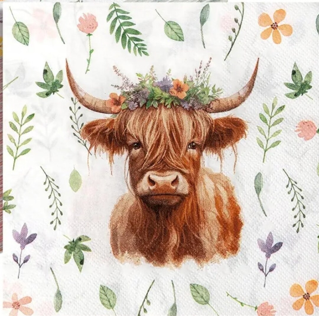 Decoupage Napkins Highland Cow Paper Napkins Set of 3 Luncheon Size - Etsy