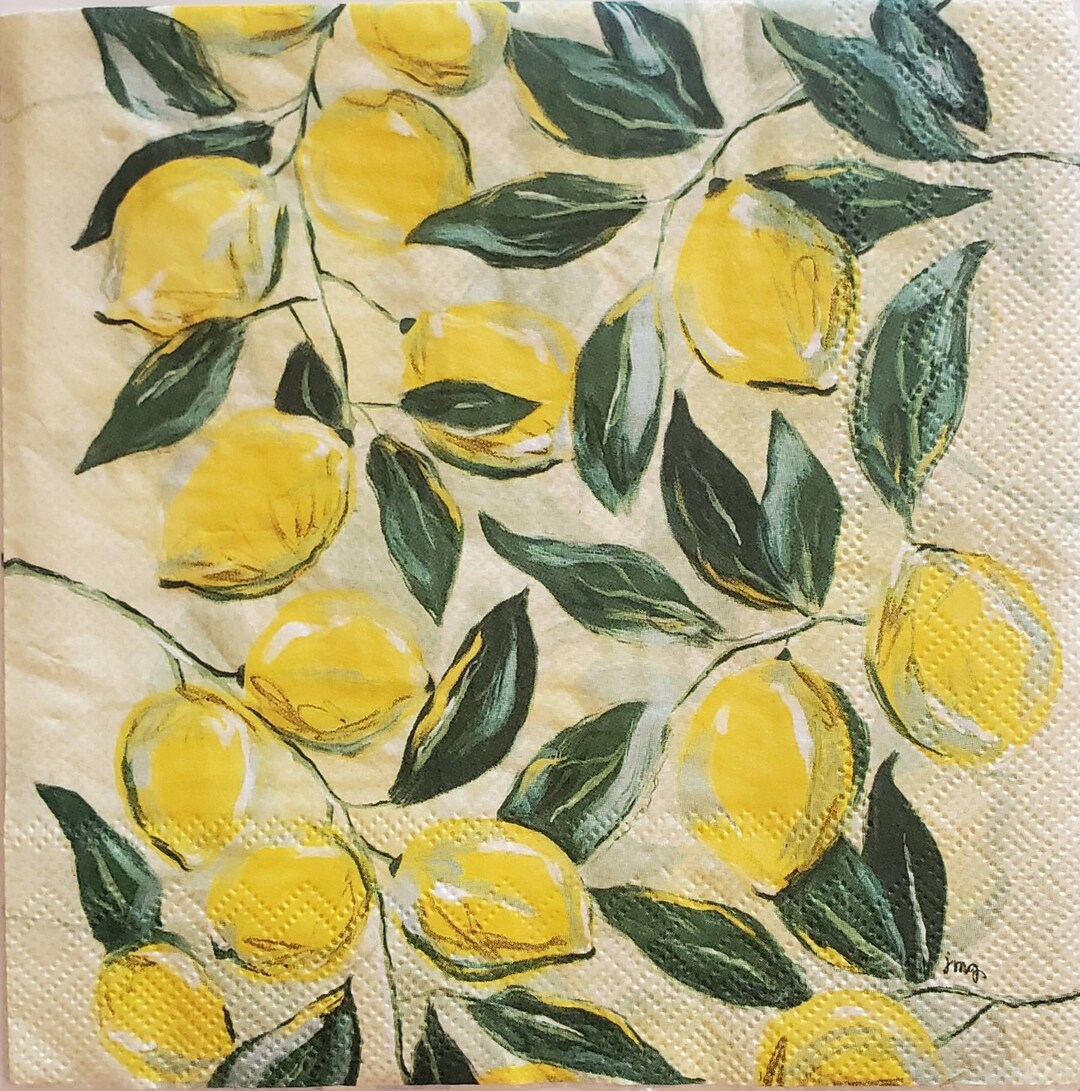 Decoupage Napkins- Lemon Paper Napkins- Set of 3- - Luncheon Size - Etsy