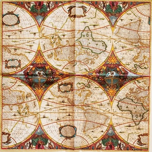 Decoupage Napkins World Map Atlas Paper Napkins Set of 3 Cocktail Size ...