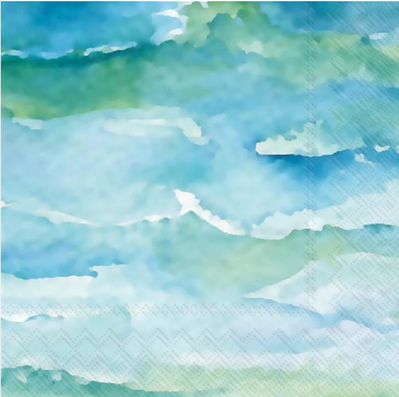 Decoupage Napkins- Ocean Water Watercolor Beach Paper Napkins- Set of 3 ...
