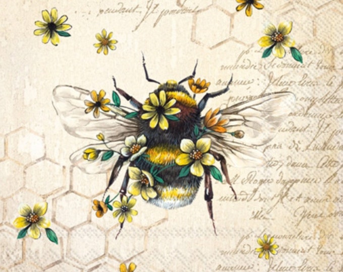 Decoupage Napkins- Bee Paper Napkins- Set of 3- Cocktail Size - Etsy