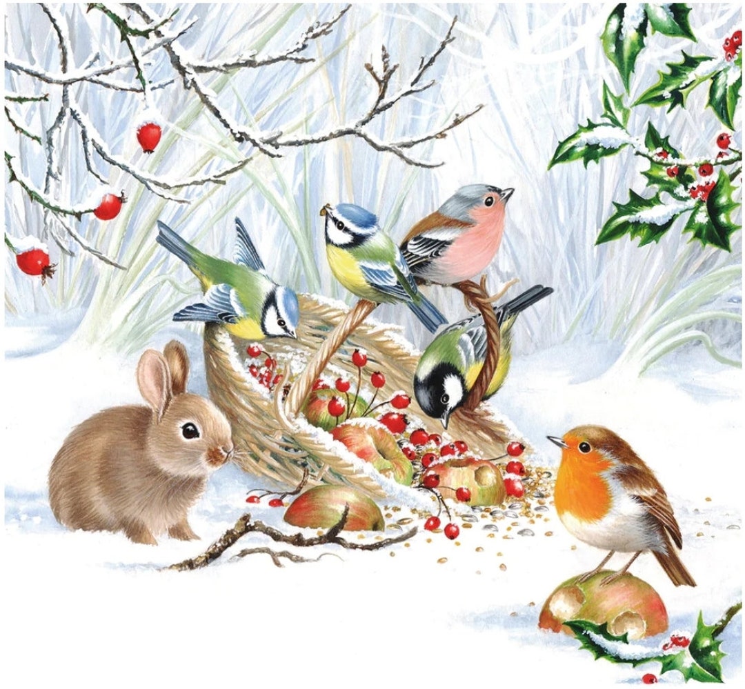 Decoupage Paper Napkins Christmas Birds Set of 3 luncheon Size - Etsy