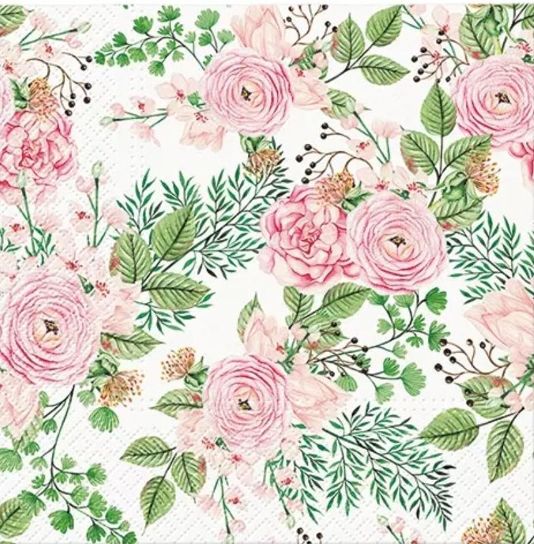 Decoupage Napkins- Rose Collage Pink Flower Paper Napkins- Set of 3 ...