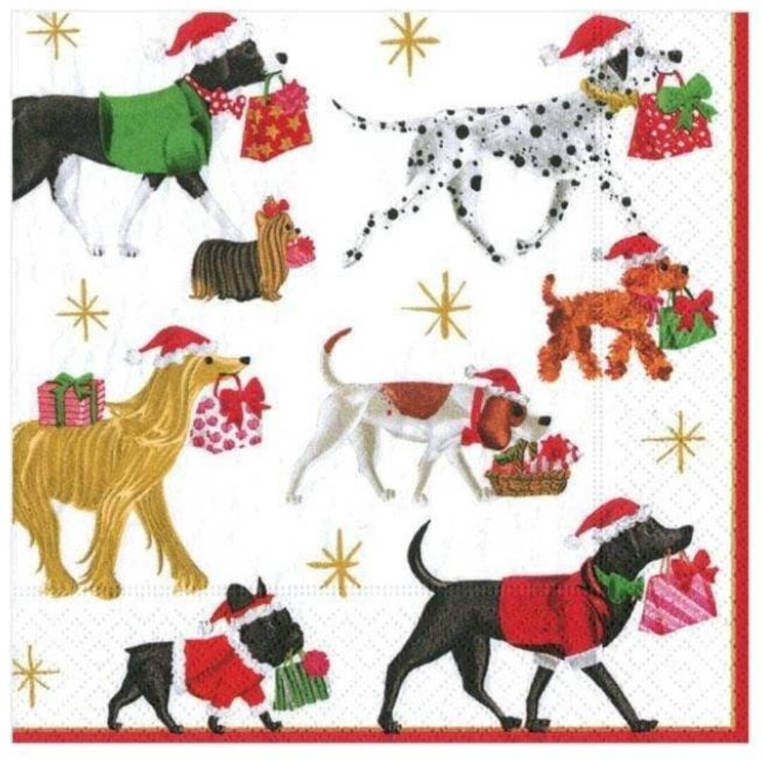 Decoupage Napkins- Christmas Dogs Paper Napkins- Set of 3- Cocktail ...