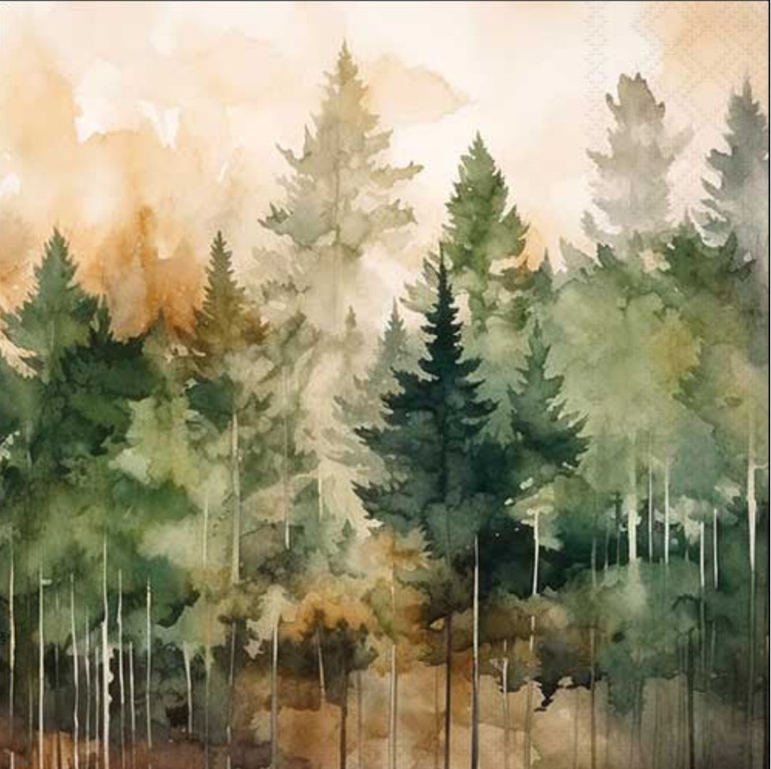 Decoupage Napkins- Fall Forest Landscape Paper Napkins- Set of 3 ...