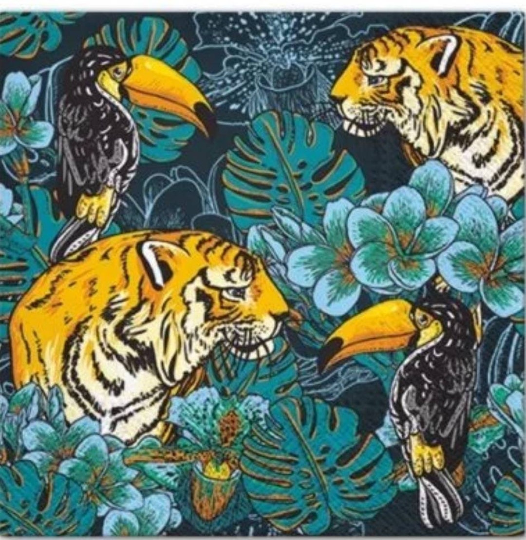 Decoupage Napkins Tiger Toucan Jungle Paper Napkins Set of 3 Luncheon ...