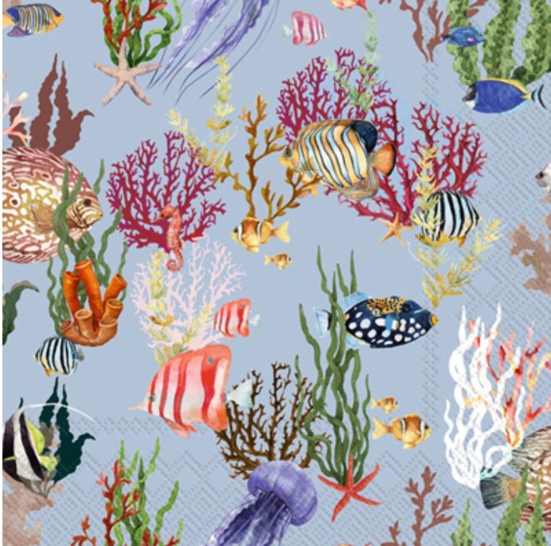 Decoupage Napkins Fish Paper Napkins Set of 3 Cocktail Size - Etsy