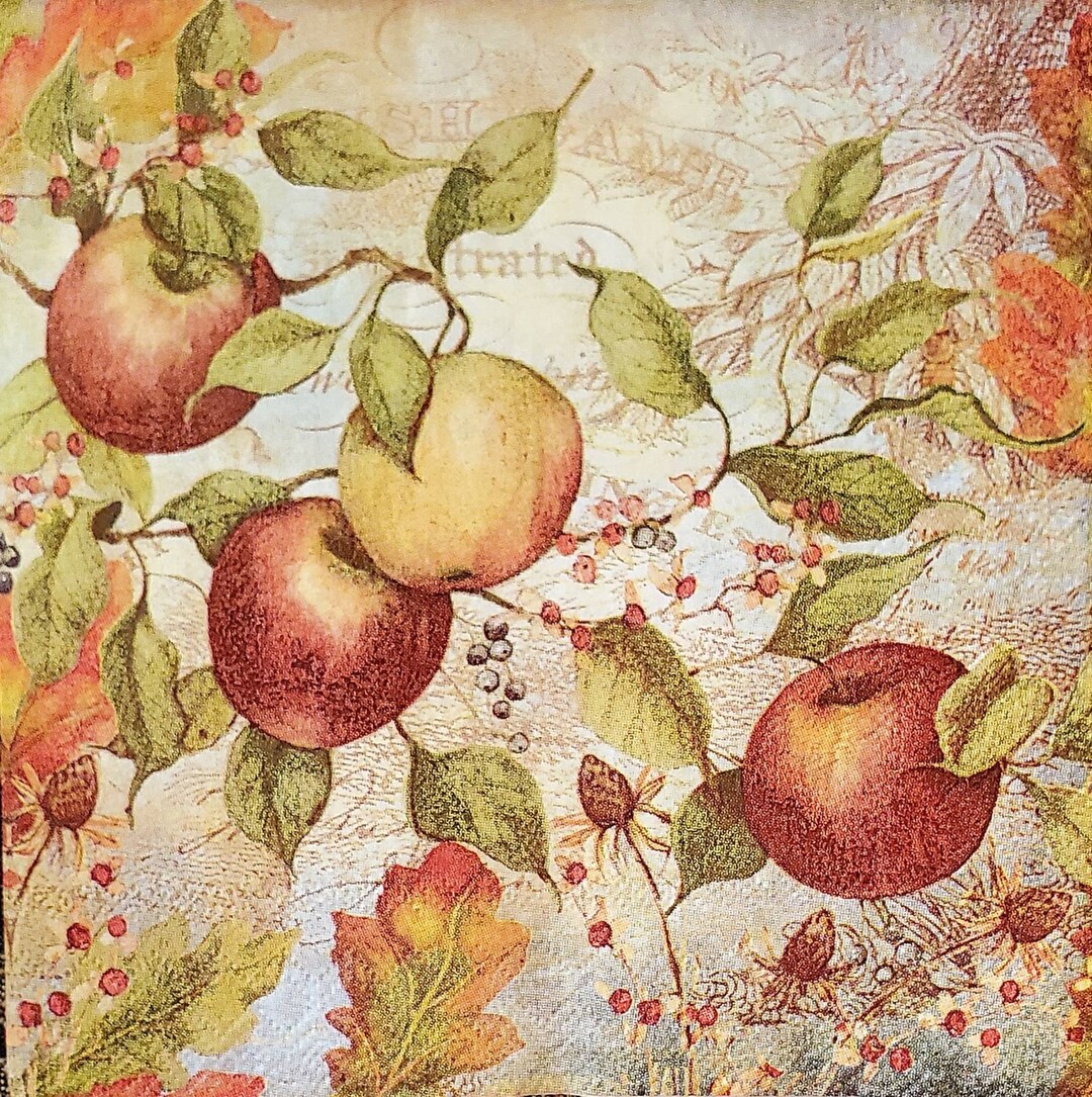 Decoupage Napkins- Apples Paper Napkins- Set of 3- Cocktail Size - Etsy