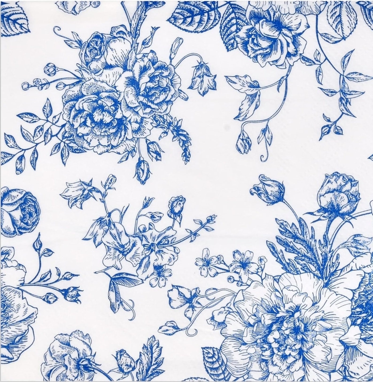 Decoupage Napkins- Blue White Floral Toile Paper Napkins- Set of 3 ...
