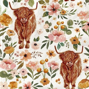 Decoupage Napkins Highland Cow Paper Napkins Set of 3 Luncheon Size - Etsy