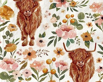 Decoupage Napkins Highland Cow Paper Napkins Set of 3 Luncheon Size - Etsy