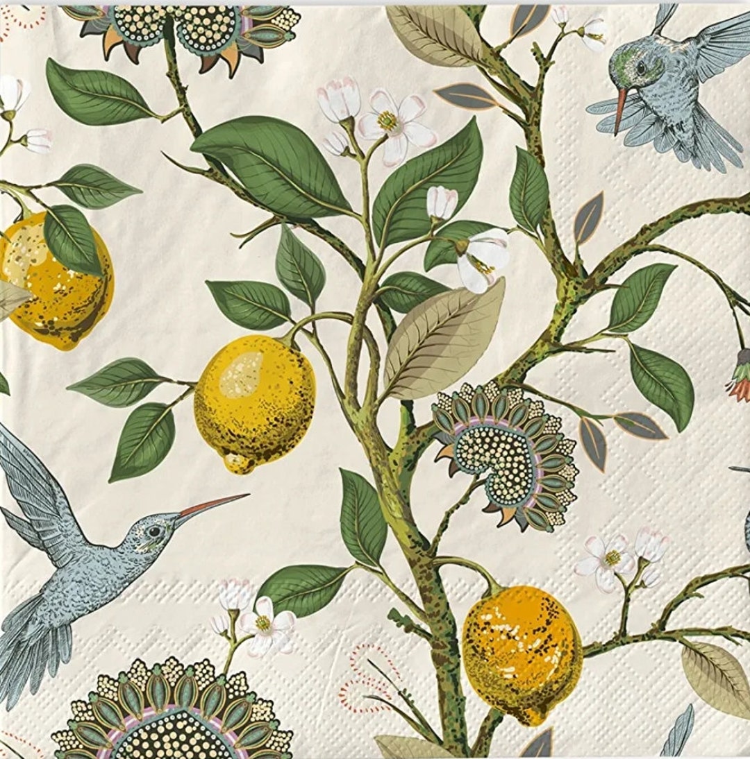 Decoupage Napkins Hummingbird & Lemon Paper Napkins Set of 3 Luncheon ...