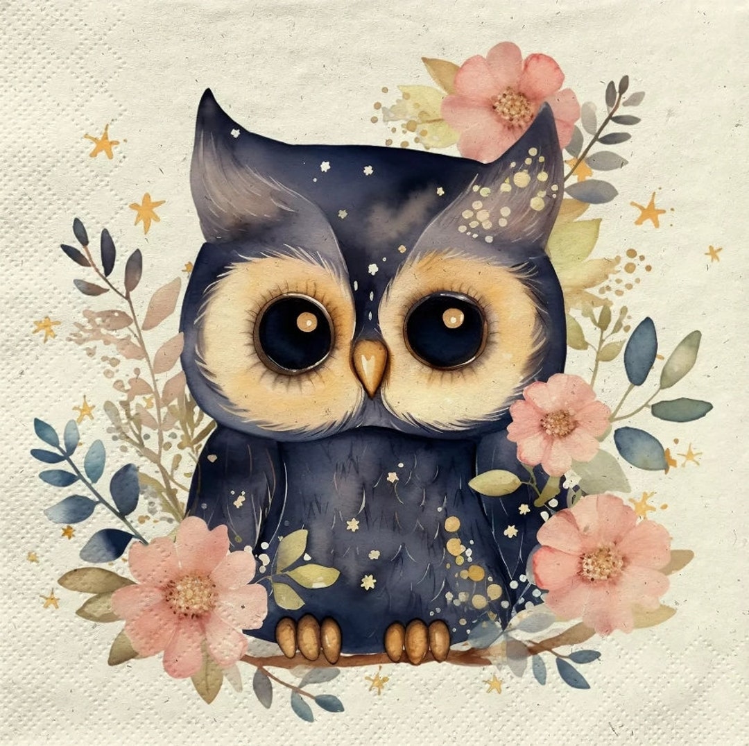 Decoupage Napkins Owl Paper Napkins Set of 3 Cocktail Size - Etsy