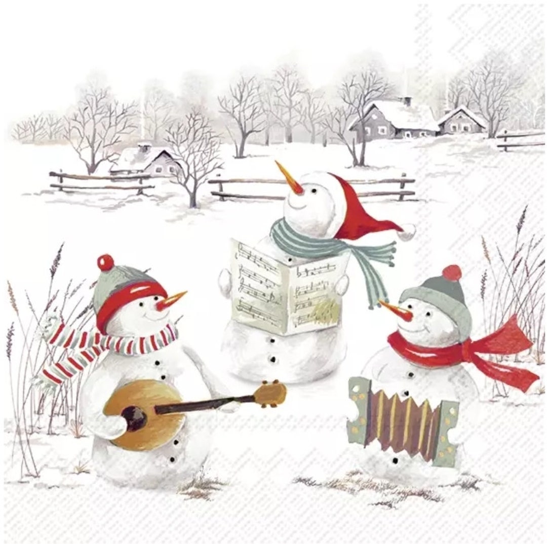 Decoupage Napkins Snowman Band Paper Napkins Set of 3 Cocktail Size - Etsy