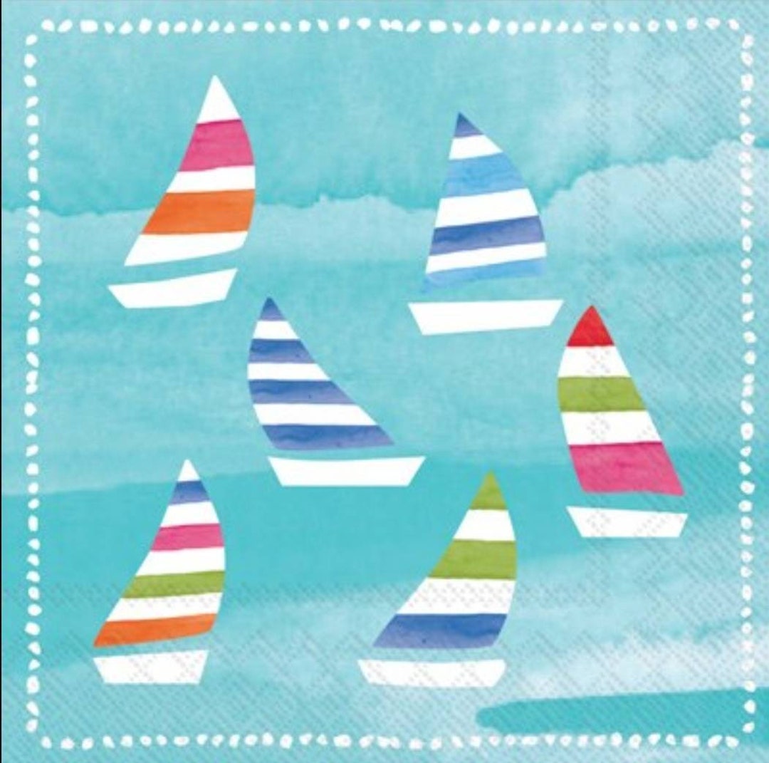 Decoupage Napkins- Sailboat Ocean Paper Napkins- Set of 3- Cocktail ...