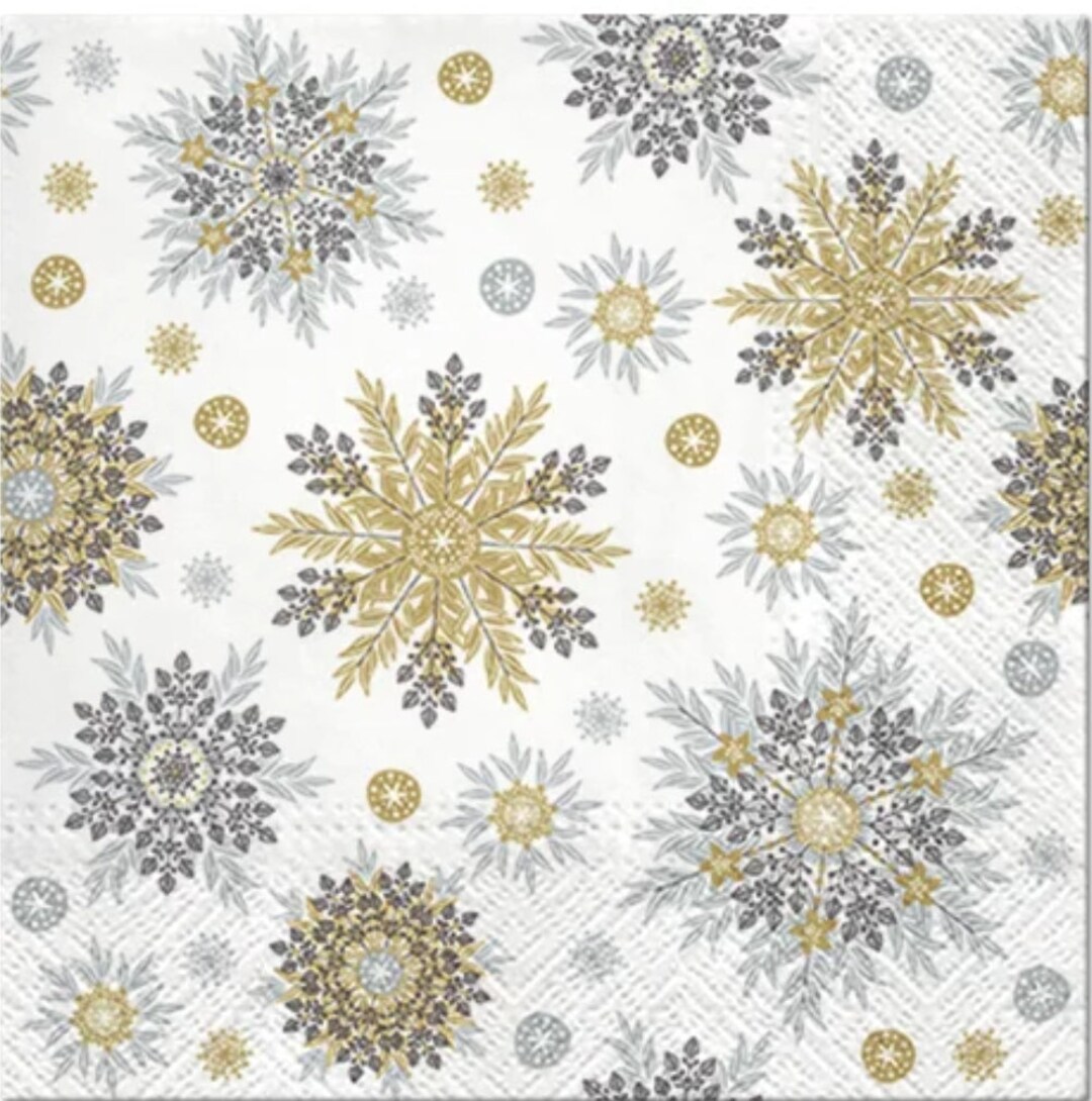 Decoupage Napkins- Snowflake Silver Gold Paper Napkins- Set of 3 ...