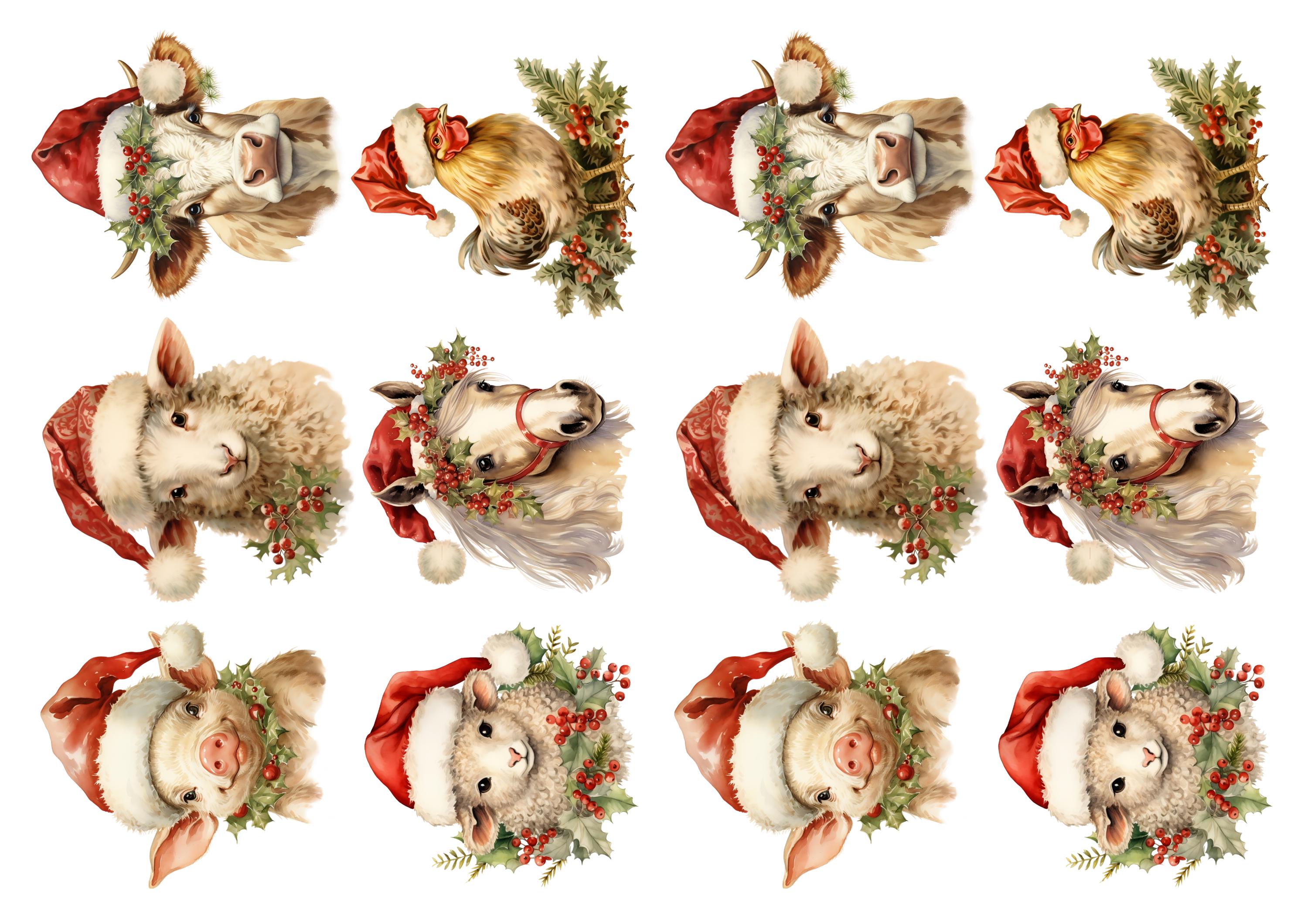 Rice Paper for Decoupage / Christmas Farm Animals Chicken Cow Pig Horse ...