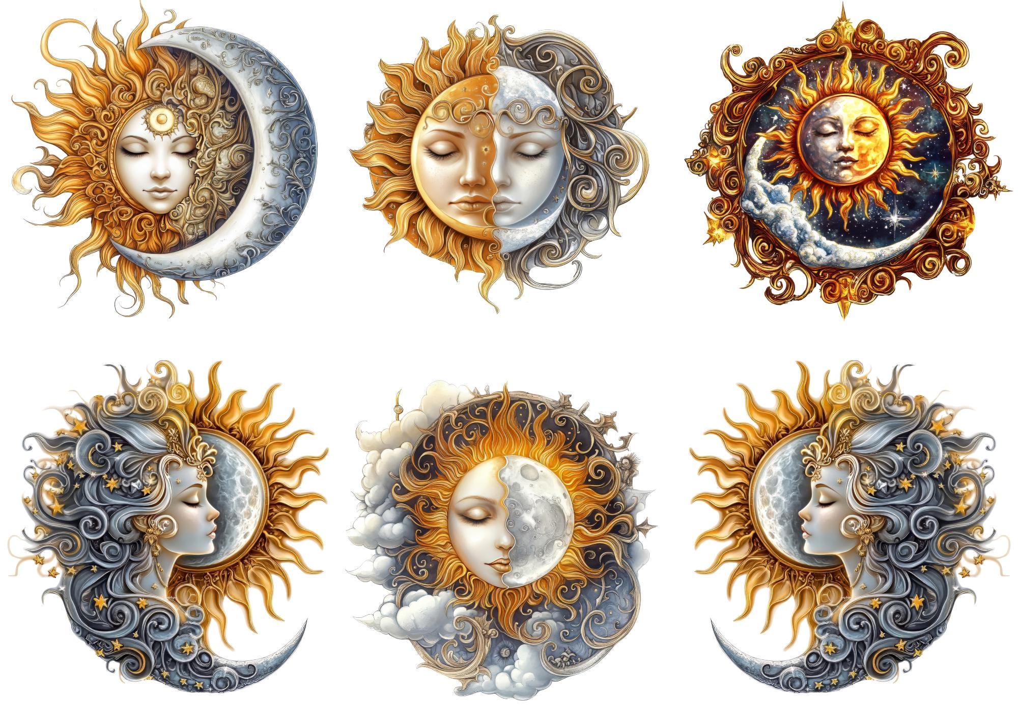 Rice Paper for Decoupage / Celestial Sun Moon Stars Face / 1 Rice Paper ...