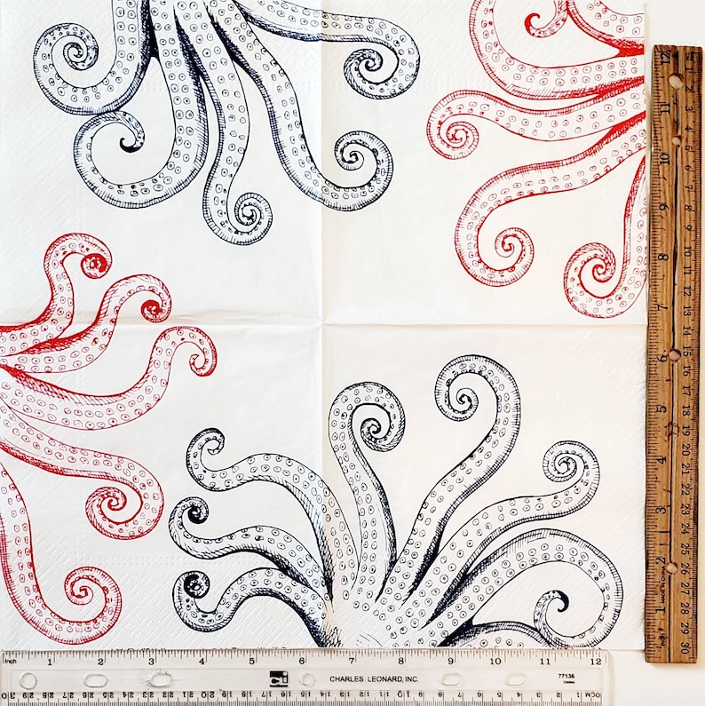 Decoupage Napkins- Octopus Paper Napkins- Set of 3 - Luncheon Size - Etsy