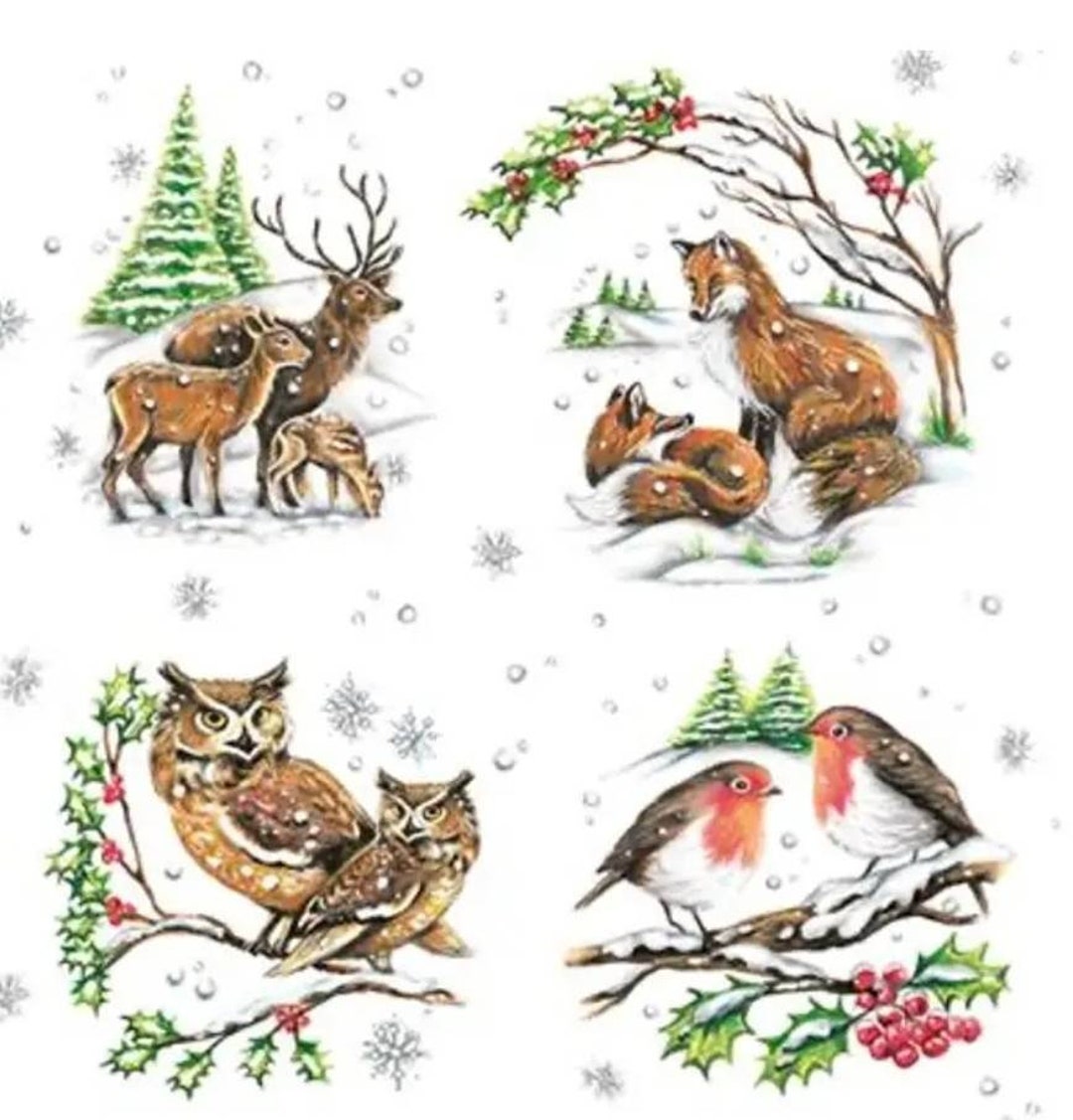 Decoupage Napkins Winter Animals Paper Napkins Set of 3 Luncheon Size ...