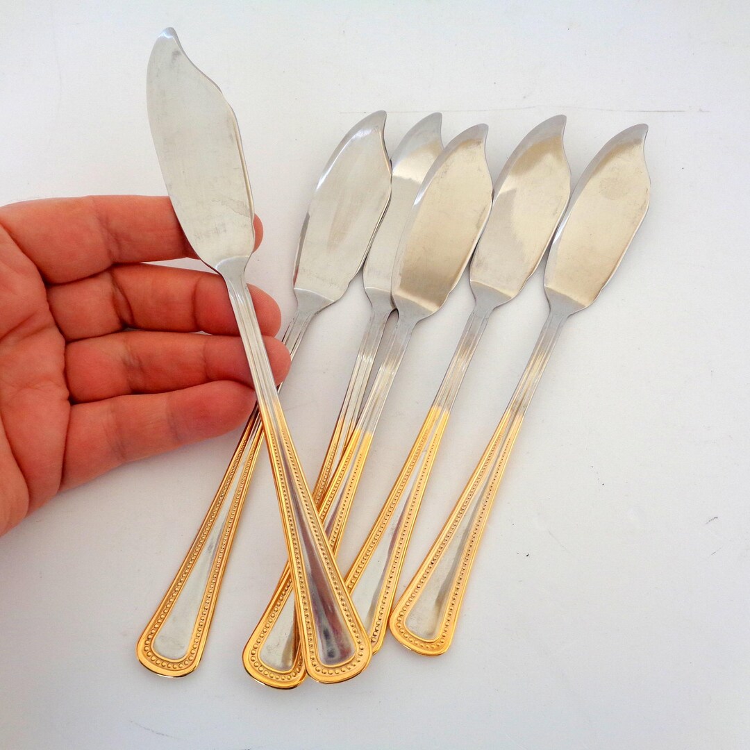 Set of 6 Italian Inox Cultery Vintage Italian Inox With Gold Decoration ...