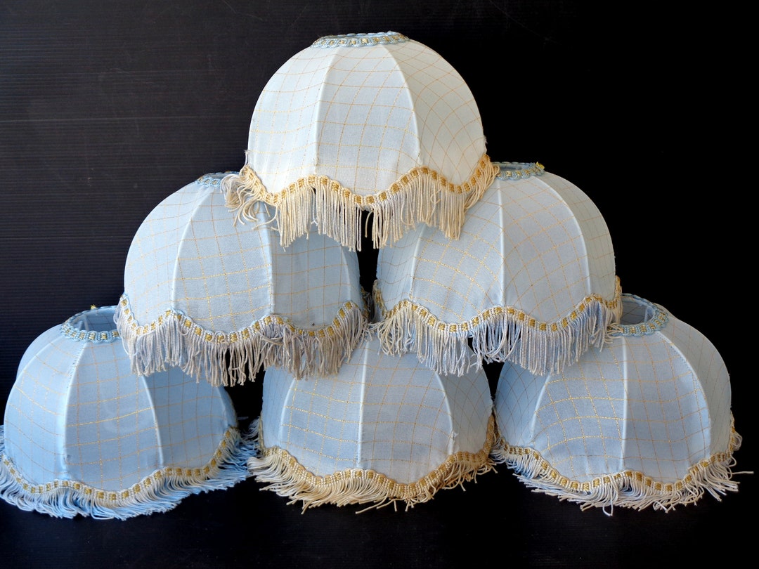 Vintage Textile Lampshades, Medium Size Vintage Light Blue Fabric ...