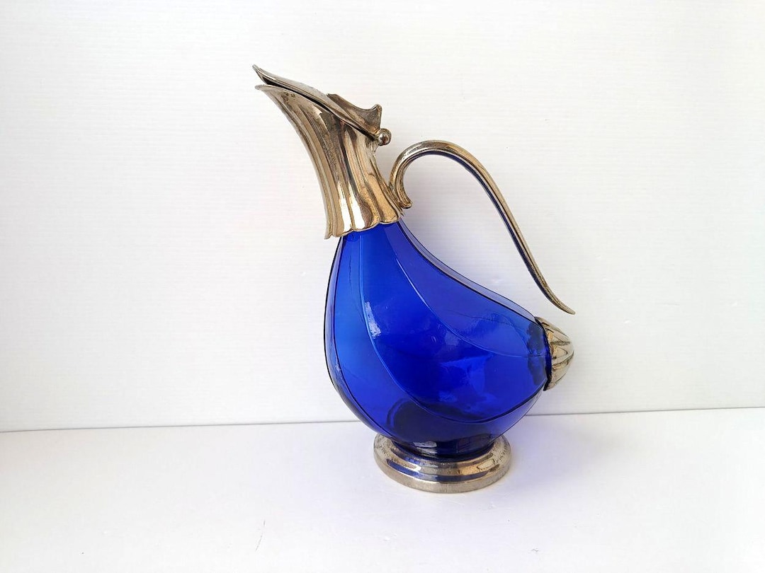 Stunning Vintage Italian, Rare Blue Glass Duck, Decanter Cocktail Juice ...