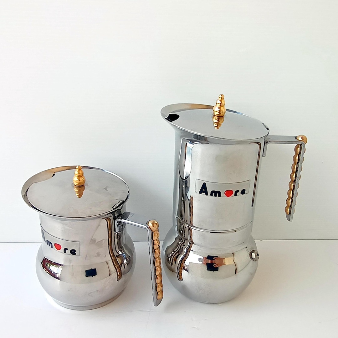Vintage Italian Coffee Maker AMORE Moca Milk Jug Stainless Steel ...