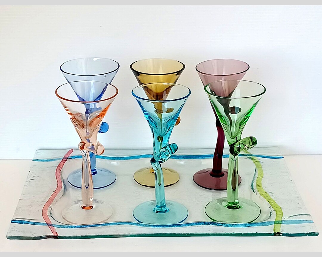 Italian Vintage Barware Set 6 Rare Hand-blow Footed Italian Vintage ...