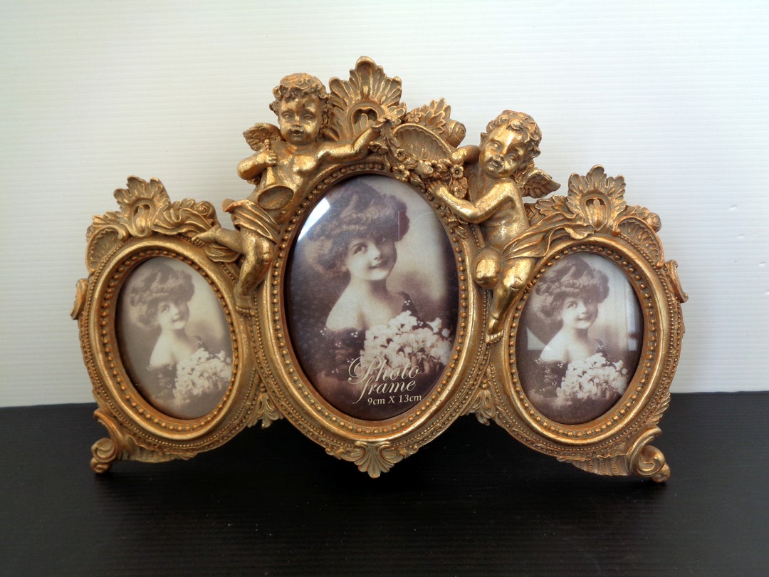 Vintage Oval Barocco Style With Cherub Triple Oval Photo Frame in Hard ...